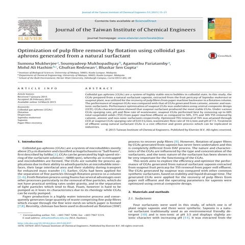 Optimization of pulp fibre removal by flotation using colloidal gas ...