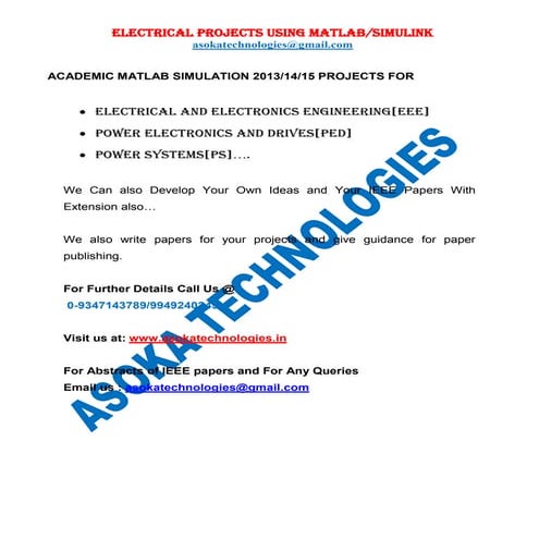 2015 latest IEEE electrical project list for BTech, Mtech, Phd | PDF