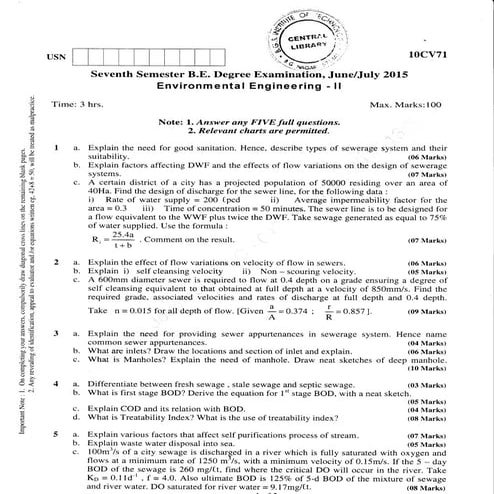 7th Semester (June; July-2015) Civil Engineering Question Paper | PDF