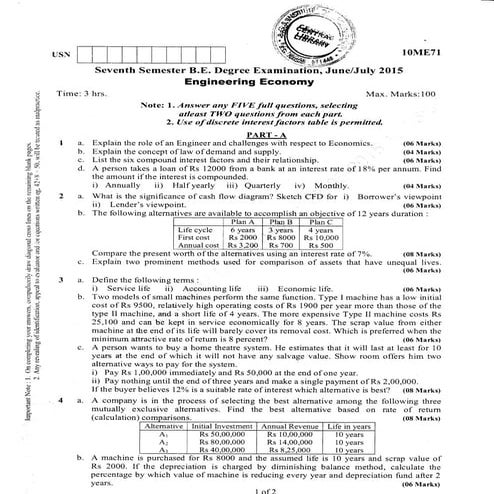 7th Semester Mechanical Engineering (June/July-2015) Question Papers | PDF