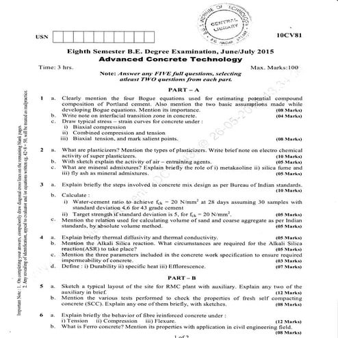 8th Semester (June; July-2015) Civil Engineering Question Paper | PDF