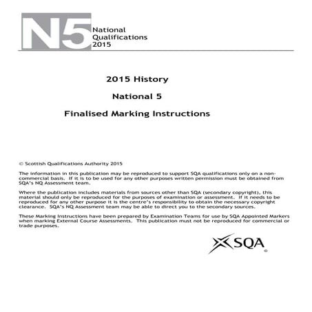 National 5 History exam paper - 2024 - Marking Instructions | PDF