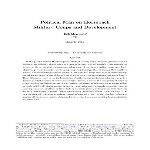 Political Man on Horseback: Military Coups and Development | PDF