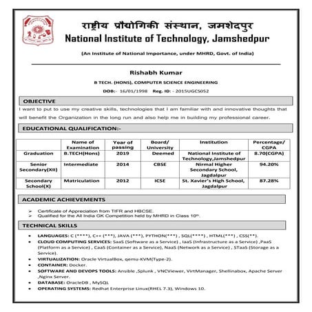 Cv Computer Science Fresher Pdf