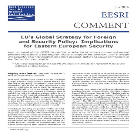 EU‘s Global Strategy for Foreign and Security Policy: Implications for ...