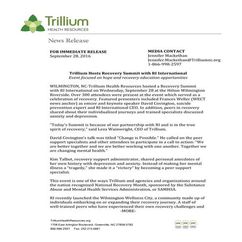 Press Release - Trillium Hosts Recovery Summit with RI International ...