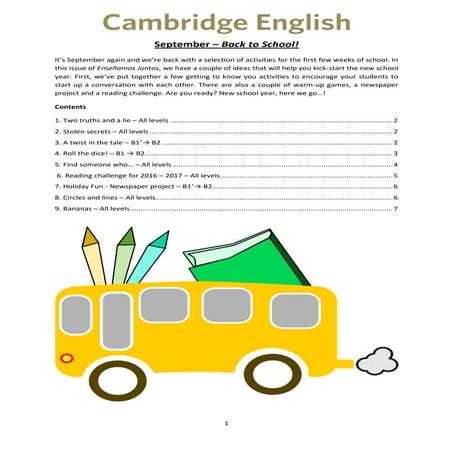 Cambridge English Teaching Activities | September back to School | PDF