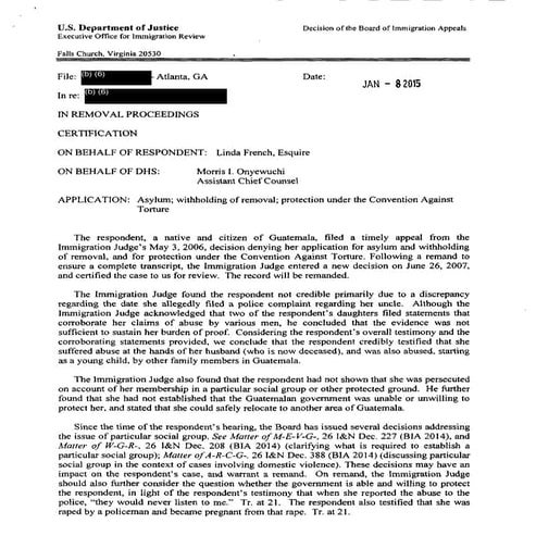 BIA Remands of Immigration Judge William Cassidy 01/01/2014-05/26/2016 ...