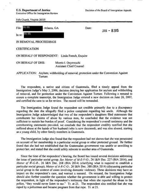 Credible Fear Review From Immigration Judges | PDF