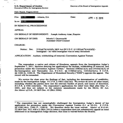 BIA Remands of Immigration Judge Madline Garcia from 01/01/2014 to 05 ...