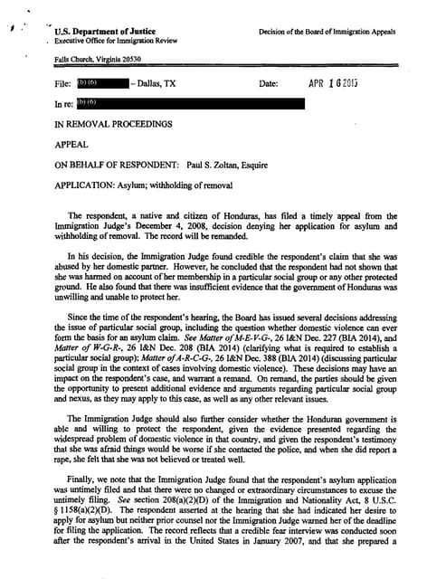 Credible Fear Review From Immigration Judges | PDF