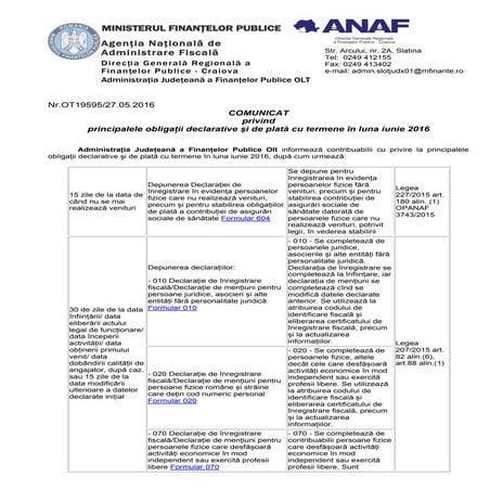 Declaratii fiscale - iun. 2016 | PDF