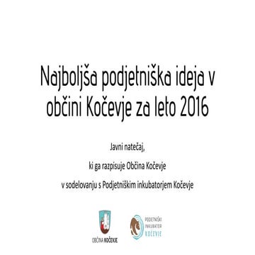 Najboljša podjetniška ideja v občini Kočevje za leto 2016 | PDF