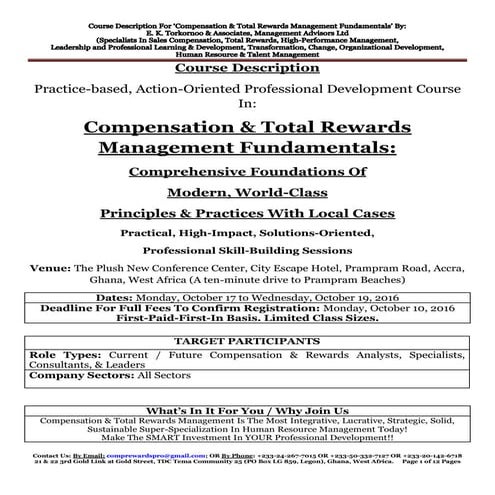 Course Description: Compensation & Total Rewards Fundamentals ...