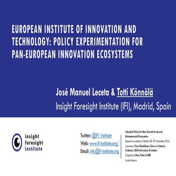 EUROPEAN INSTITUTE OF INNOVATION AND TECHNOLOGY: POLICY EXPERIMENTATION ...