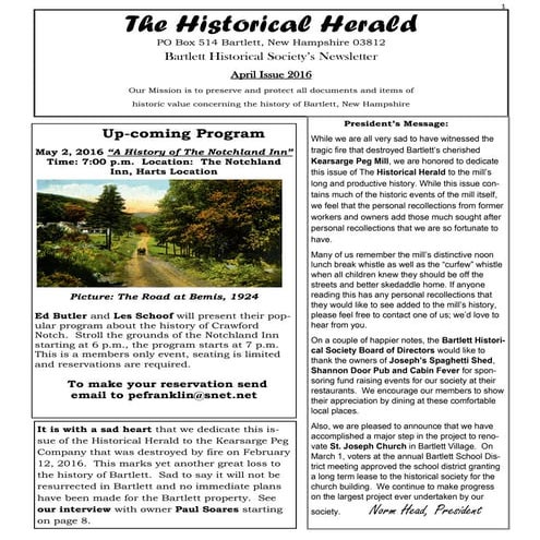 2016 April Bartlett Historical Society Newsletter | PDF