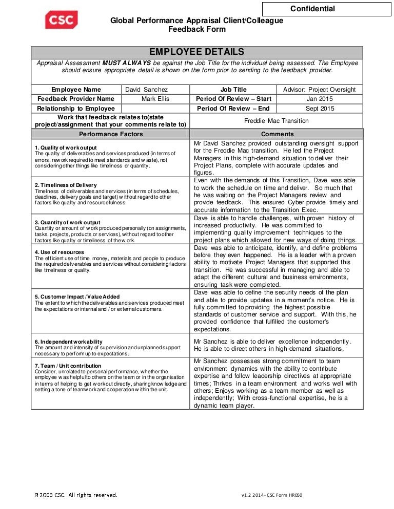 FY14 HR50 FORM Colleague Feedback Form V1 02 David Sanchez FY14 HR50 FORM Colleague Feedback Form V1 02 David Sanchez