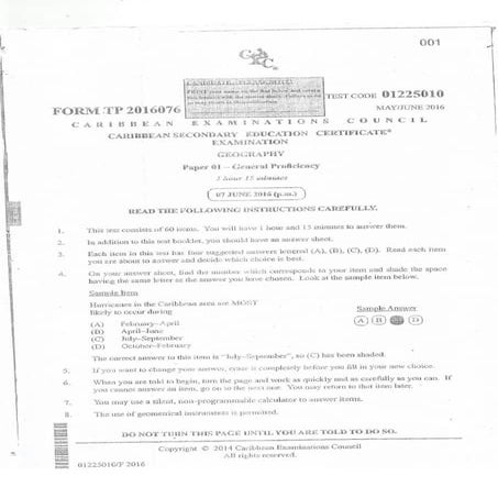 2016 CSEC GEOGRAPHY multiple choice past paper | PDF