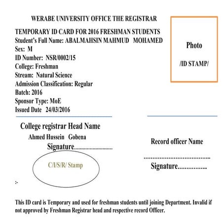 2016 NS freshman finalised IDNO signature | PPT