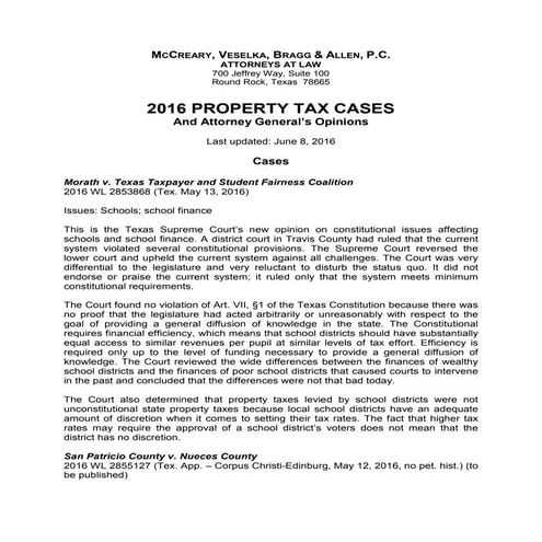 2016 property tax case summaries | PDF