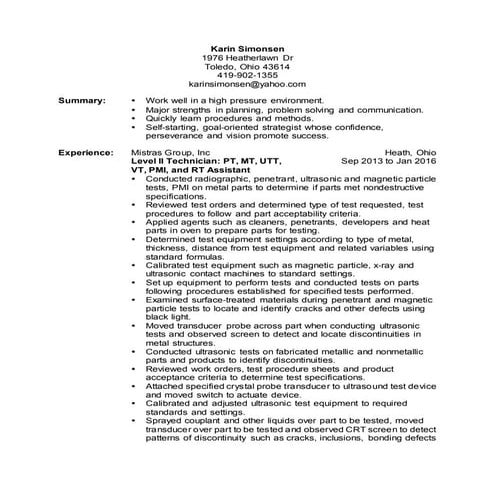 Brooks new ndt Resume 16 | DOC