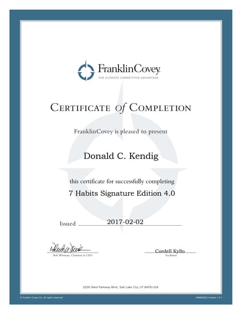 Covey 7 Habits Signature 4.0 Facilitator Certificate | PDF