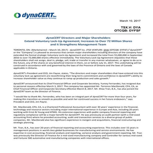dynaCERT 2017 March 10 Press Release | PDF
