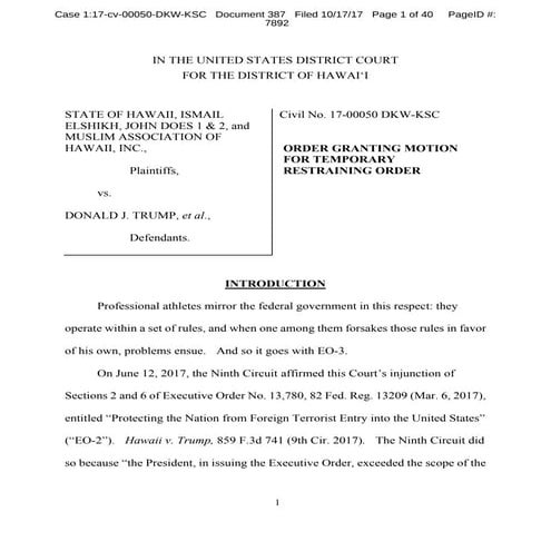 U.S. District Court Judge Derrick Watson's Oct. 17 ruling | PDF ...