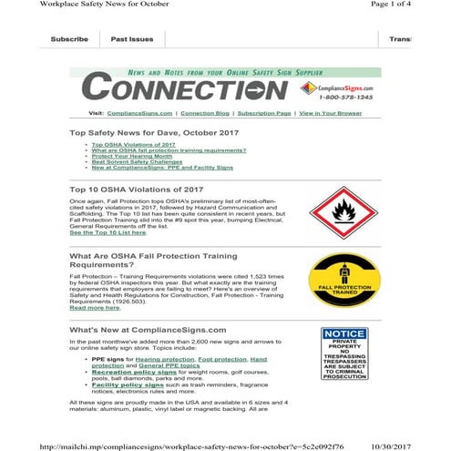 October 2017 Conection Workplace Safety Newsletter | PDF