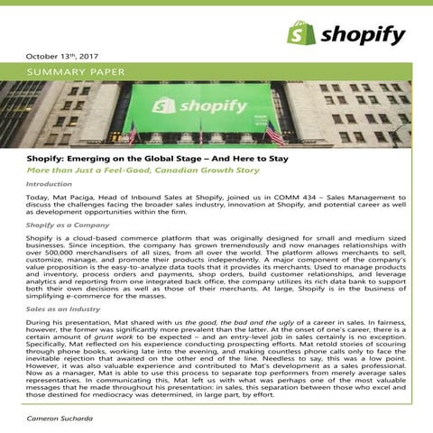 Shopify Guest Talk Summary by Cameron Sucharda | PDF