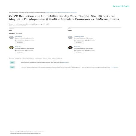 2017 Cr Vi Reduction And Immobilization By Core Double Shell Structured Magnetic Polydopamine