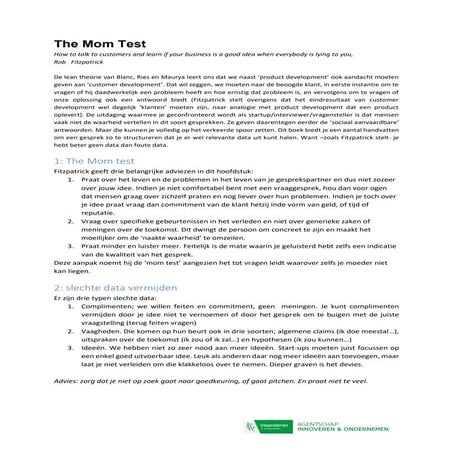 20170611 bs the mom test samenvatting | PDF