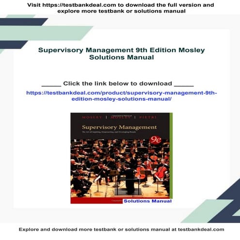 Supervisory Management 9th Edition Mosley Solutions Manual | PDF