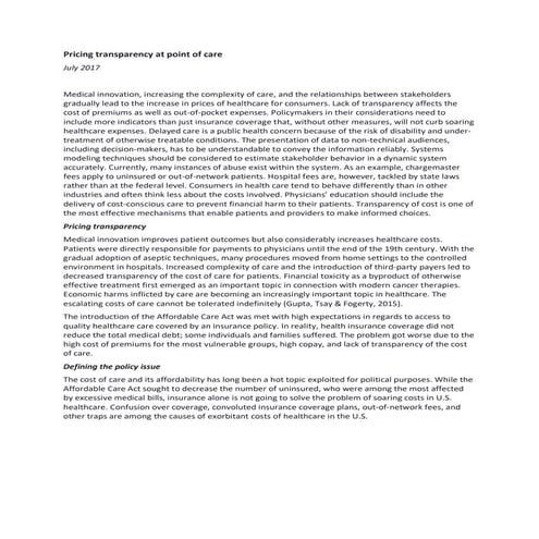 Pricing transparency at point of care | PDF | Health Insurance | Insurance