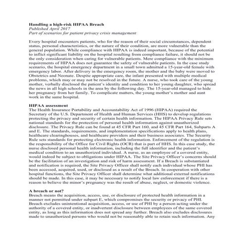 Handling a high-risk HIPAA Breach | PDF