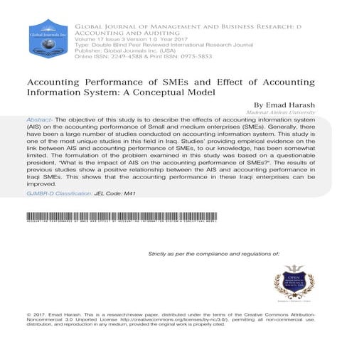 (2017) Accounting Performance of SMEs and Effect of Accounting Information System A Conceptual ...