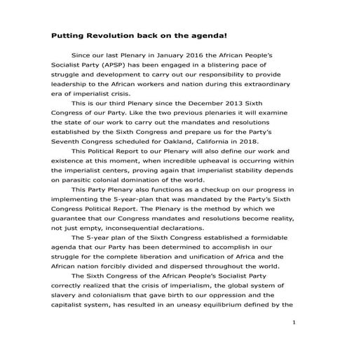 2017 African People's Socialist Party Plenary Putting Revolution Back ...