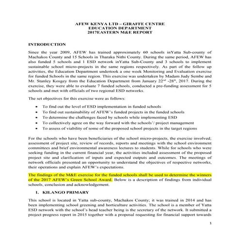 AFEW Kenya 2017 Eastern M & E Report | DOC