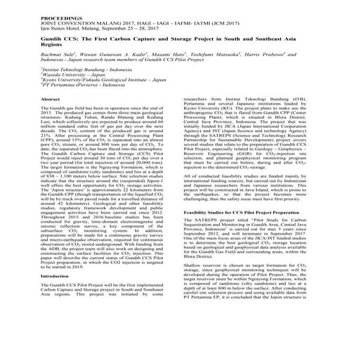 Gundih Carbon Capture and Storage Pilot Project: Current Status of the ...
