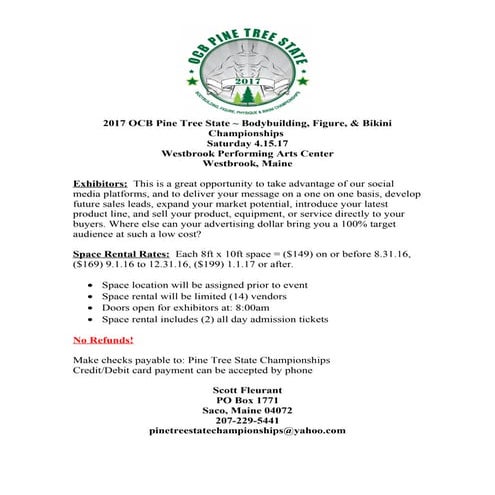 2017 OCB Pine Tree State ~ Vendor Information | DOC