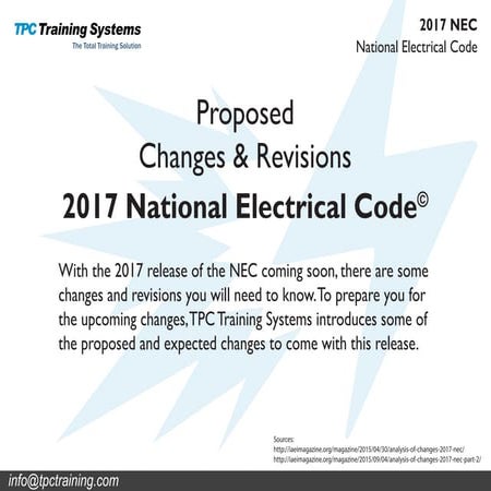 Proposed Changes & Revisions to the 2017 National Electrical Code© | PDF