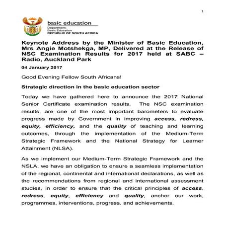 2017 NSC Examination Results (Abridged Version) | PDF