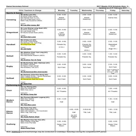 (2017 term 1) cca weekly schedule v3 | PDF