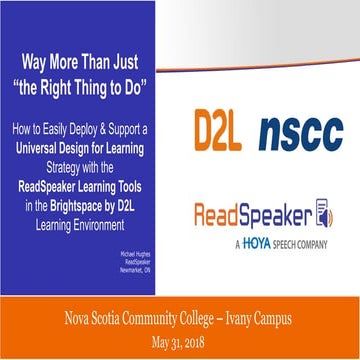 Readspeaker Presentation at 2018 D2L Connection: Nova Scotia | PDF