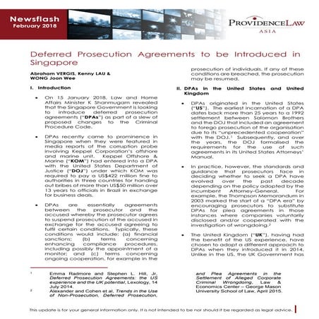 2018.02 Deferred prosecution agreements to be introduced in Singapore | PDF