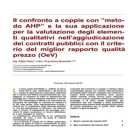 Il confronto a coppie con ”metodo AHP” negli appalti pubblici | PDF ...