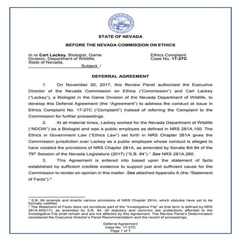 Nevada Ethics Commission on Nevada Wildlife Biologist Carl Lackey | PDF