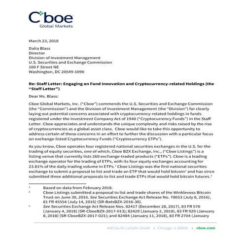 Cboe BZX Exchange Cryptocurrency Fund Letter to SEC | PDF | Currencies ...