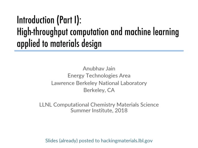 Introduction Part I High Throughput Computation And Machine Learning