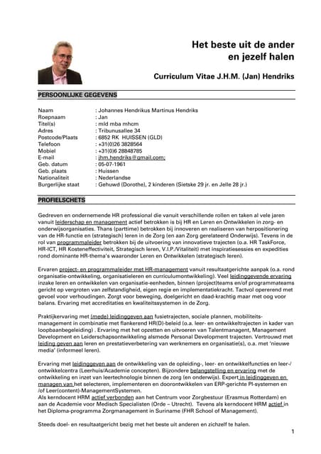 Cv hans visser januari 2016 | DOCX